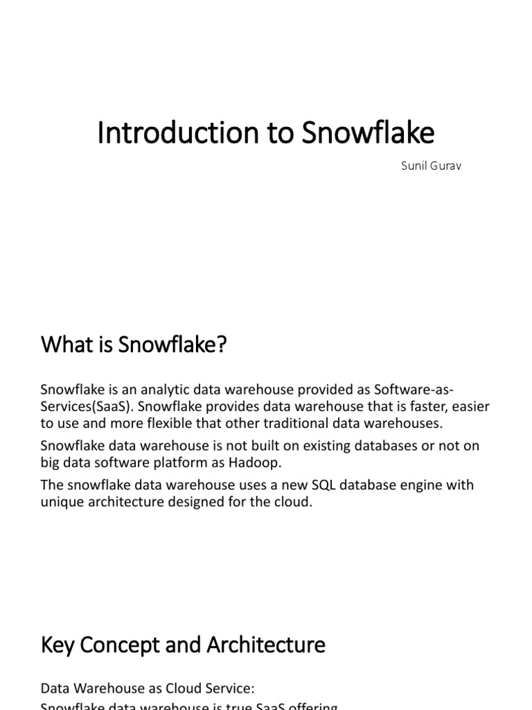 Introduction To Snowflake: Sunil Gurav | PDF | Cloud Computing | Databases