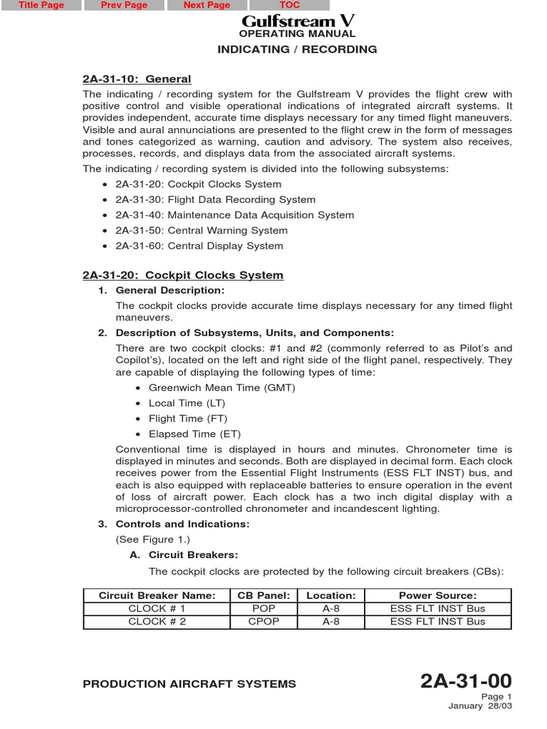 Gulfstream GV-Indicating and Recording Systems Guide | PDF | Flight ...