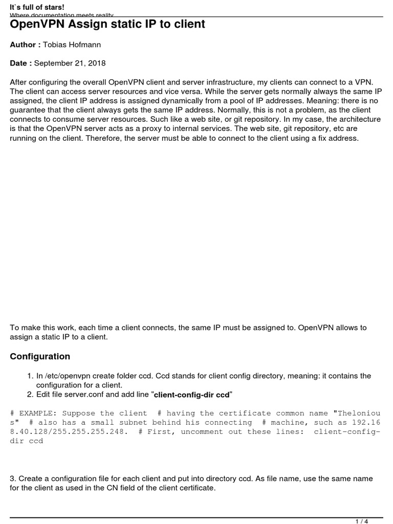 Openvpn Assign Static Ip To Client: Author: Tobias Hofmann Date ...
