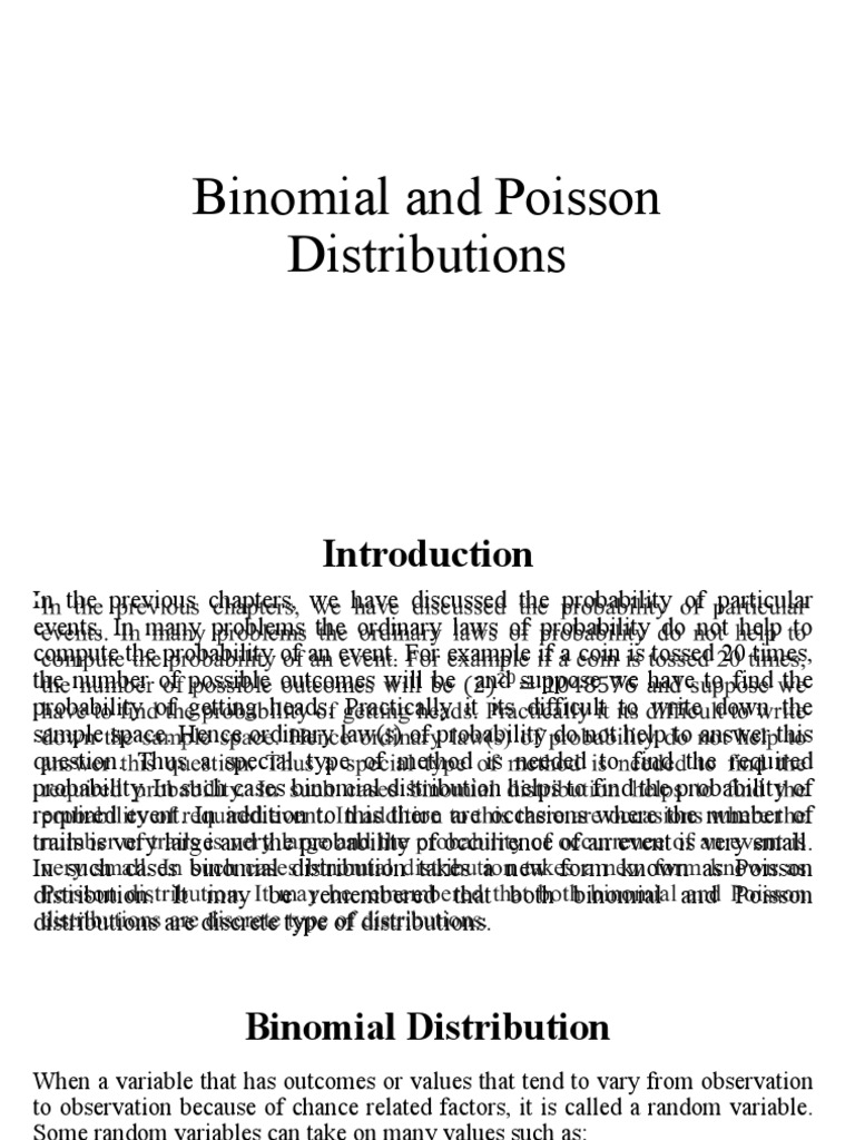 Binomial and Poisson Distribution Guide | PDF | Expected Value | Probability Distribution