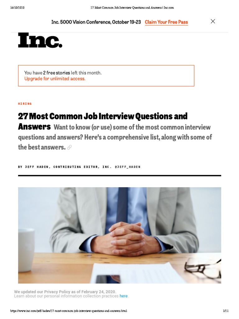 27 Most Common Job Interview Questions and Answers | PDF | Job ...