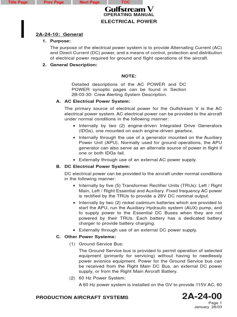 Gulfstream GV Electrical Power Systems Guide | PDF | Alternating ...