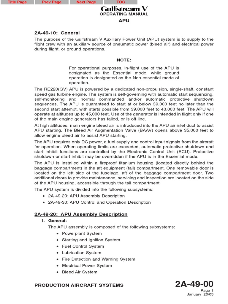 Gulfstream GV-APU Systems Guide | PDF | Internal Combustion Engine ...
