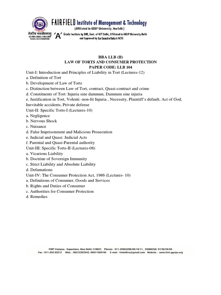 Law of Tort and Consumer Protection | PDF | Strict Liability | Tort