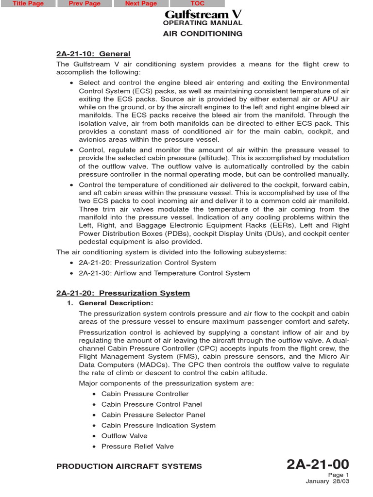 Gulfstream V Air Conditioning Overview | PDF | Cockpit | Air Conditioning