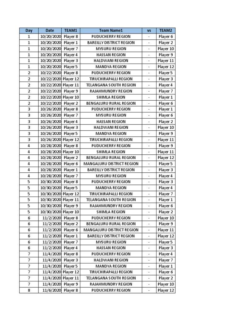 BPL 2020 Match Fixtures | PDF