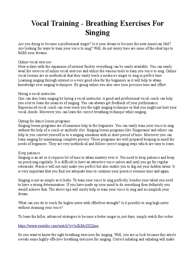 Vocal Training Breathing Exercises For Singing Pdf Singing