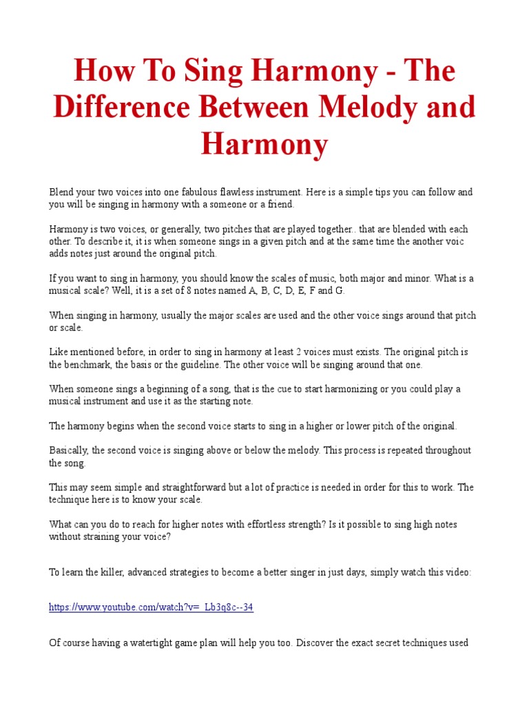 How To Sing Harmony - The Difference Between Melody and Harmony | PDF ...