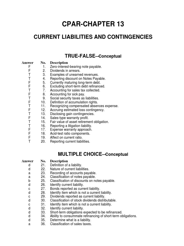 Cpar-Chapter 13: Current Liabilities and Contingencies | PDF | Accrual | Federal Insurance ...