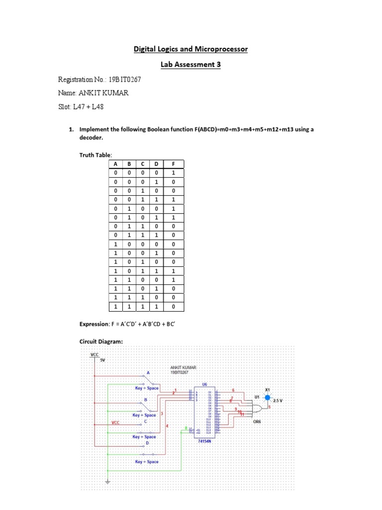Digital Logics and Microprocessor Lab Assessment 3: Registration No ...