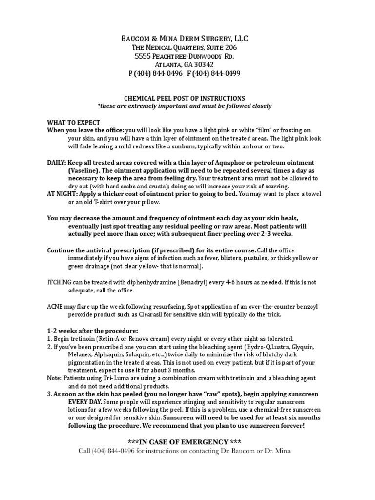 Post-operative care instructions for a chemical peel treatment | PDF ...
