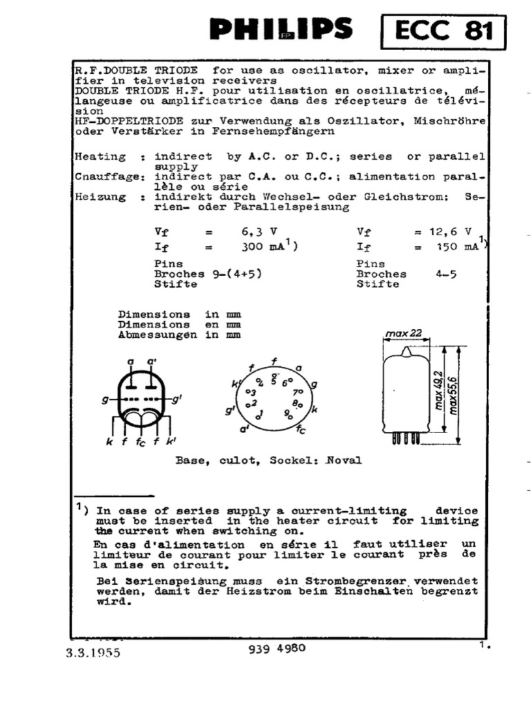 Ecc81 Datasheet Philips | PDF