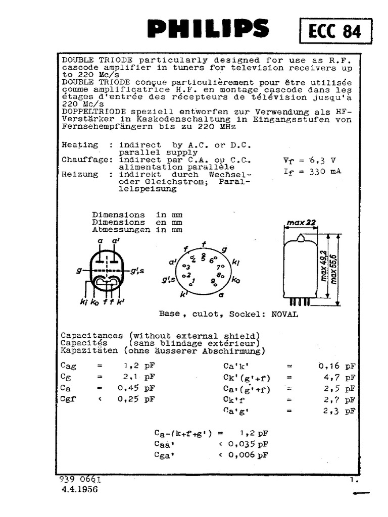 Ecc84 Datasheet Philips | PDF