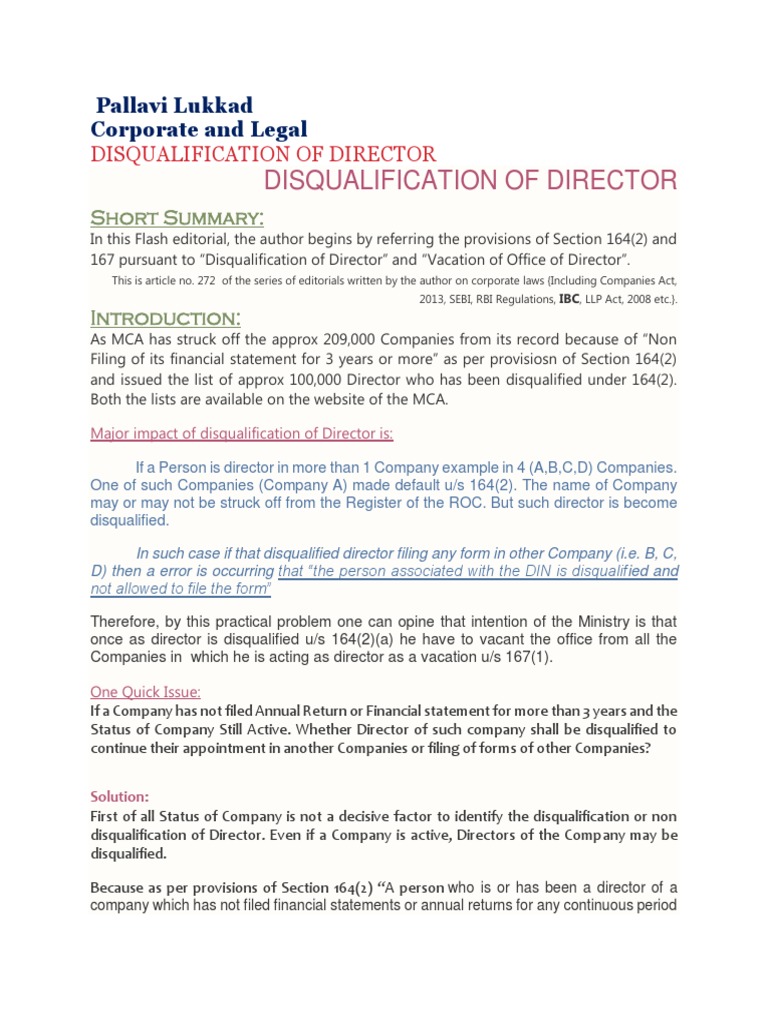Disqualification of Director | PDF | Regulatory Compliance | Financial ...