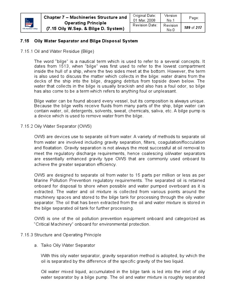 7.15 NYK Engine Cadet Course Handouts (OWS) | PDF | Chemical ...