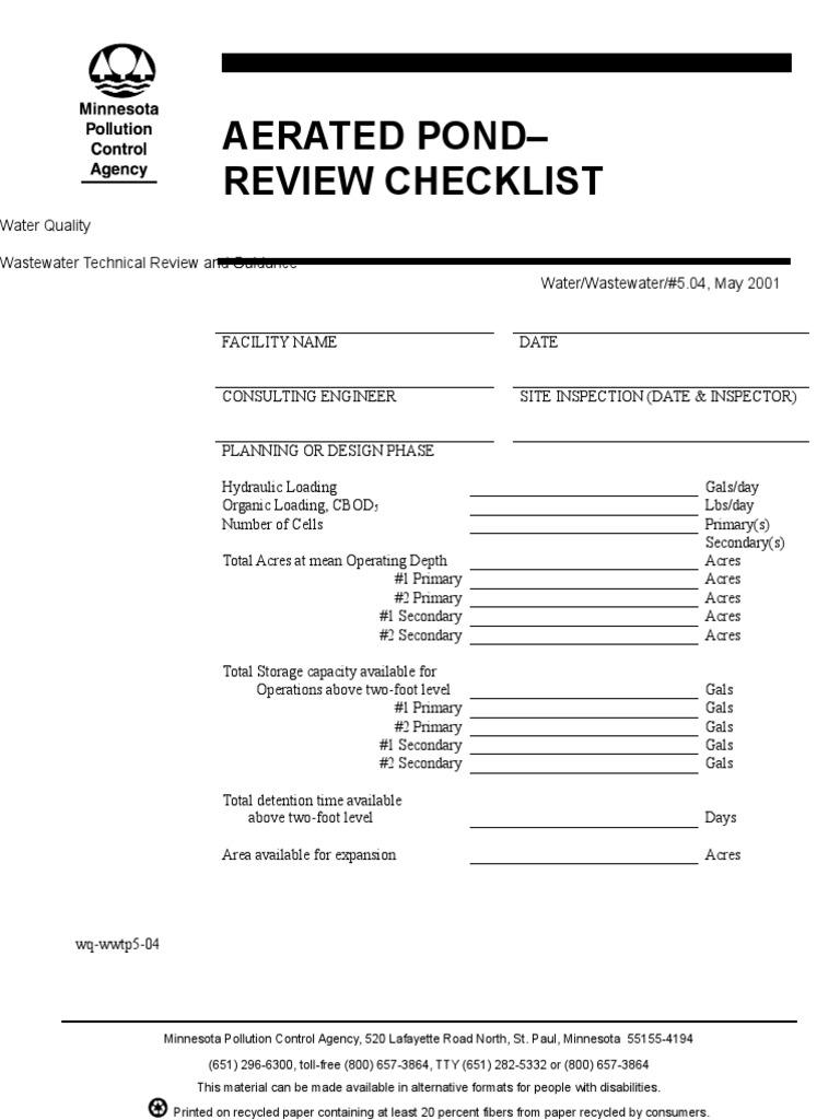 Aerated Pond - Review Checklist | PDF | Water | Soil