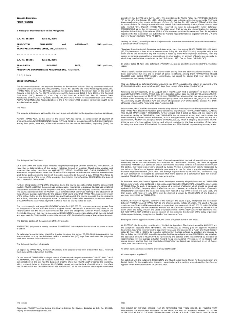 Compiled Cases (Week 1) | PDF | Burden Of Proof (Law) | Insurance