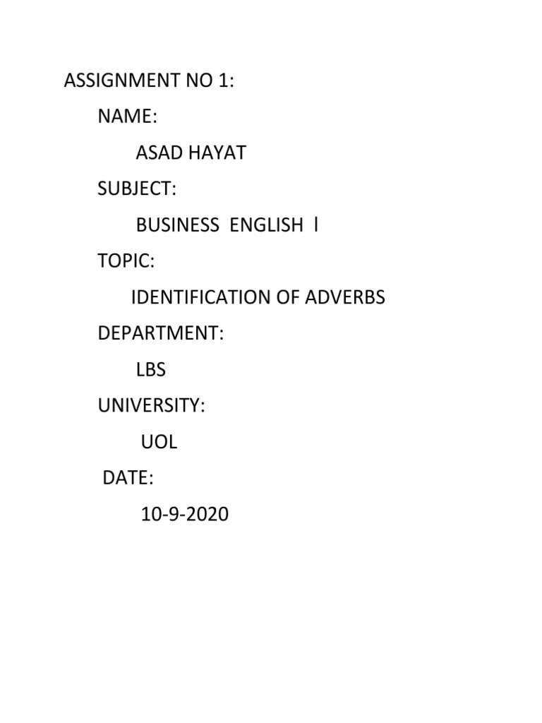Business English 1, Assignment No 1 by Asad Hayat | PDF | Adverb ...