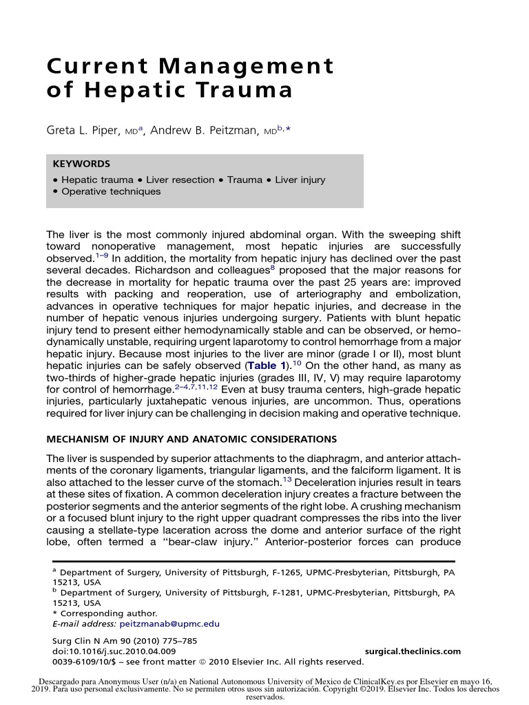 Current Management of Hepatic Trauma | PDF | Liver | Bleeding