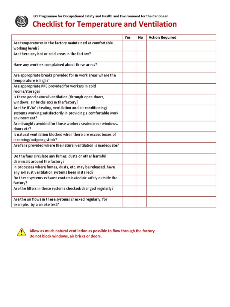 Checklist of of Temp and Ventilation | PDF