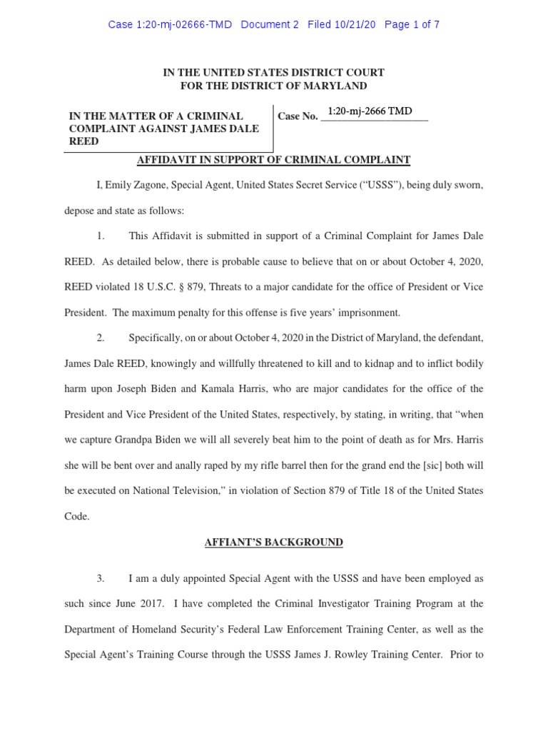 Dale Threat Letter | PDF | Special Agent | United States Secret Service