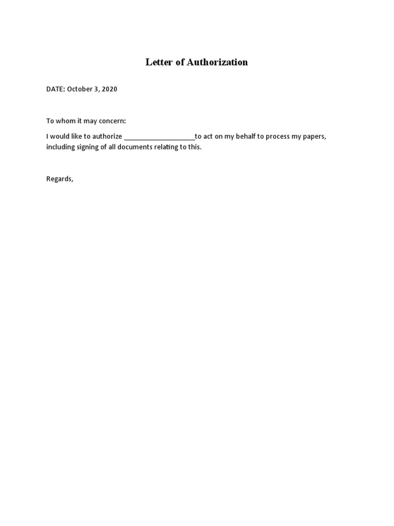Letter of Authorization: DATE: October 3, 2020 | PDF