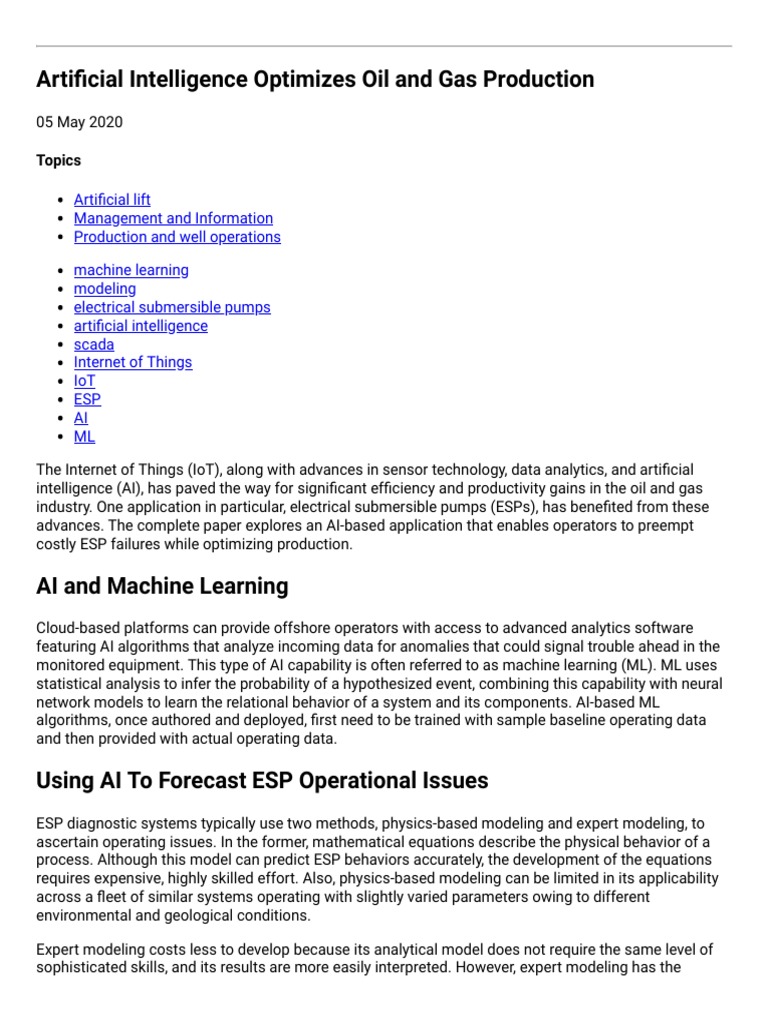 Artificial Intelligence Optimizes Oil and Gas Production | PDF ...