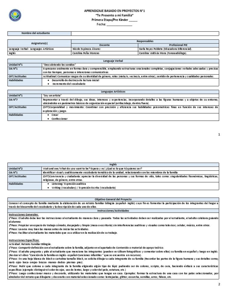 Proyecto Te Presento Mi Familia | PDF | Educación de la primera ...