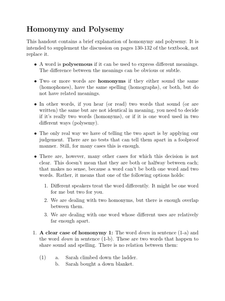 Homonymy vs. Polysemy Explained | PDF | Morphology | Language Mechanics