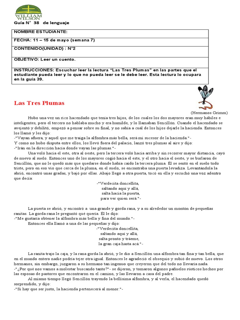 GUIA #38 Cuento Las Tres Plumas | PDF