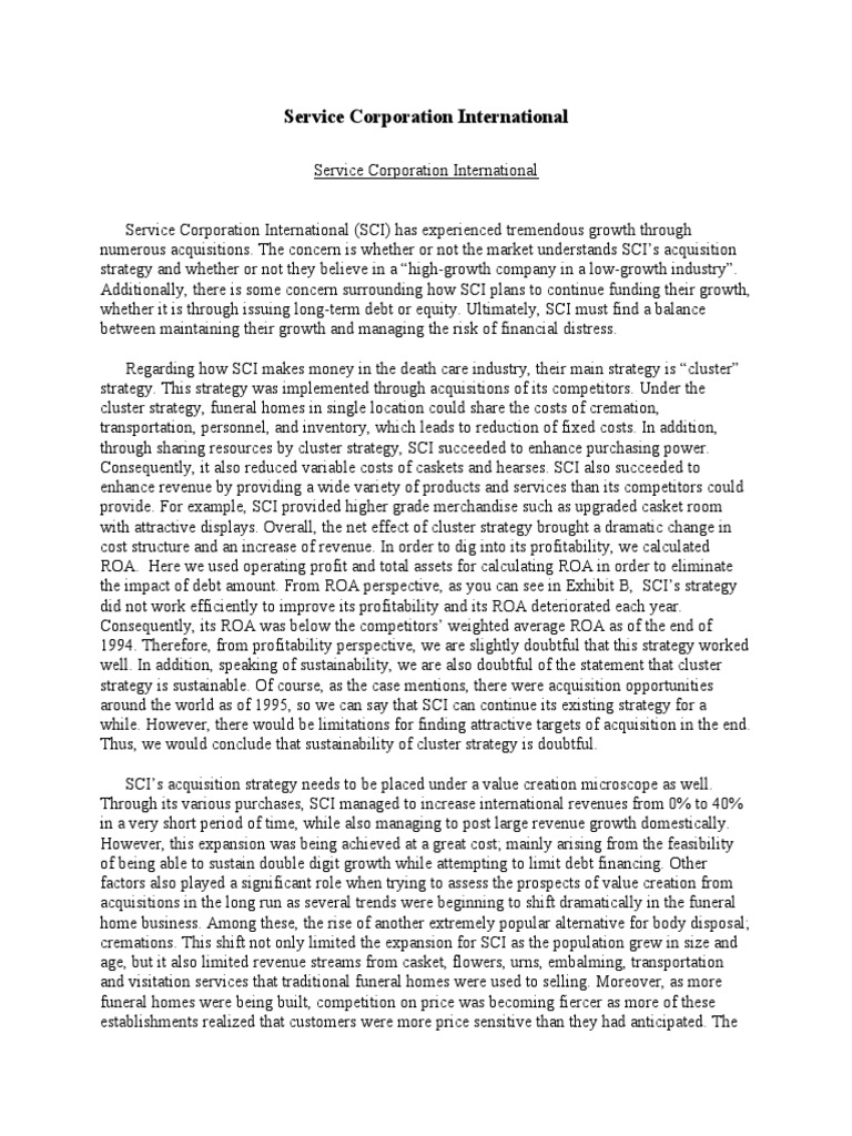 Service Corporation International Case | PDF | Mergers And Acquisitions ...