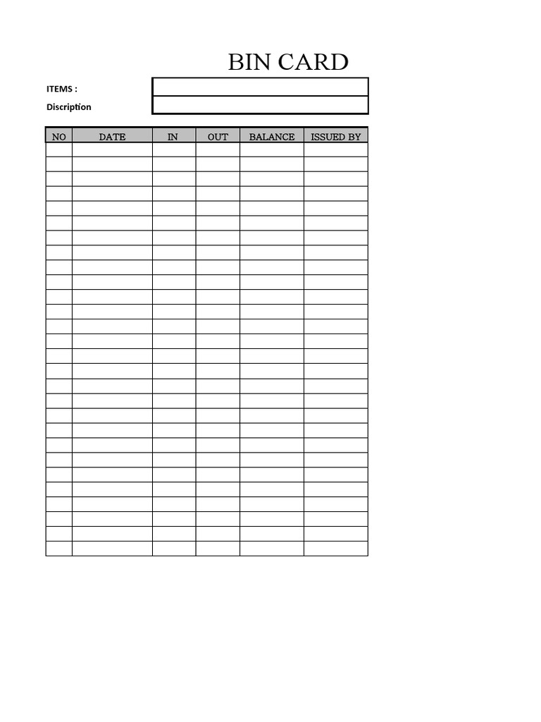 Bin Card: Items: Discription | PDF