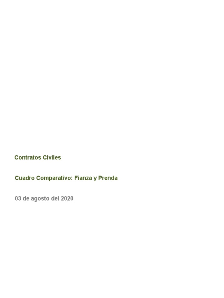 Comparativa: Fianza y Prenda Civil | PDF | Garantía | Derecho civil ...