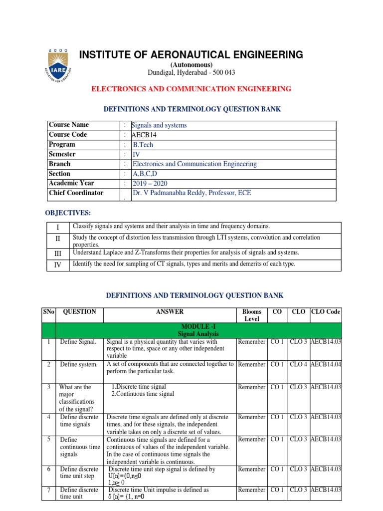Iare Signals and Systems Difinitions and Terminology | PDF | Spectral ...