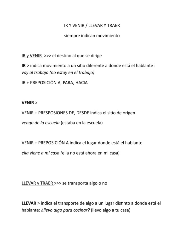 Ir Venir Llevar Traer | PDF | Artes del Lenguaje y Comunicación