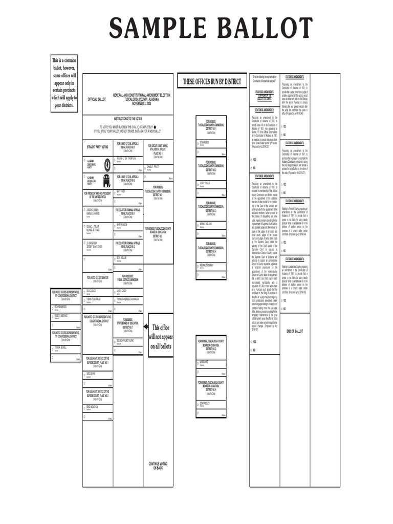 Sample Ballot For Nov. 3, 2020 General Election in Tuscaloosa, Ala ...
