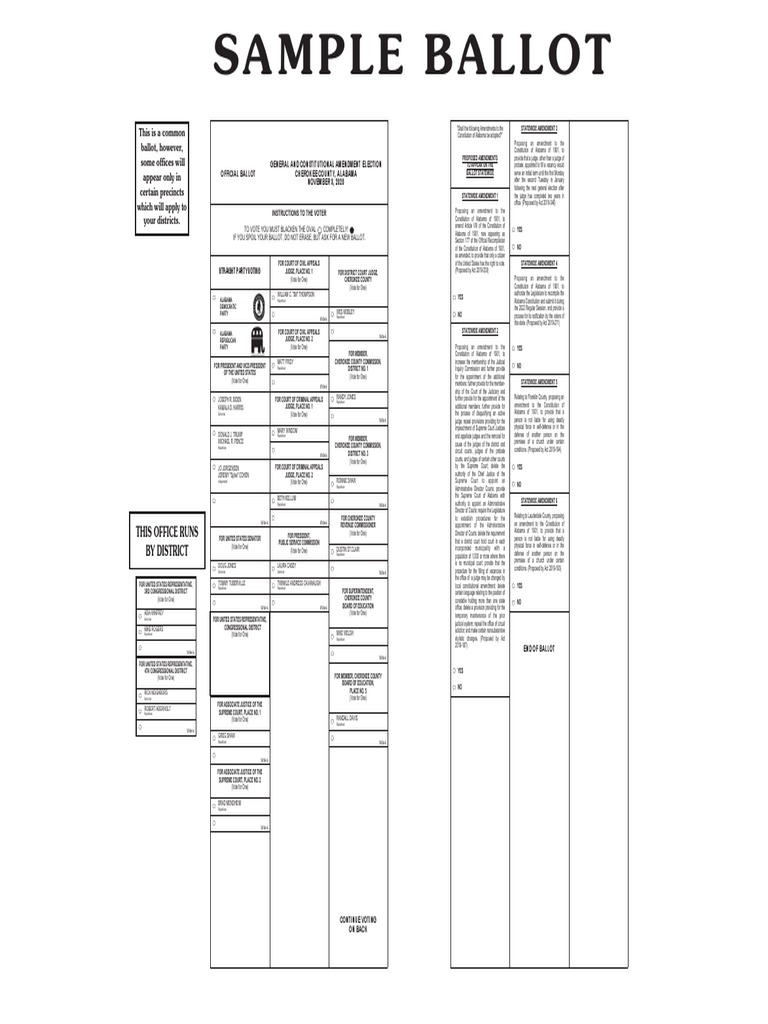 Cherokee County, Ala. Sample Ballot | PDF | Alabama | Republican Party ...