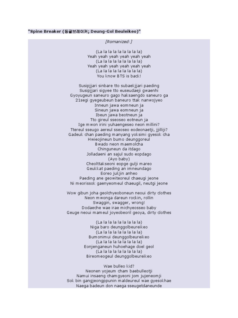 Spine Breaker-BTS Lyrics | PDF