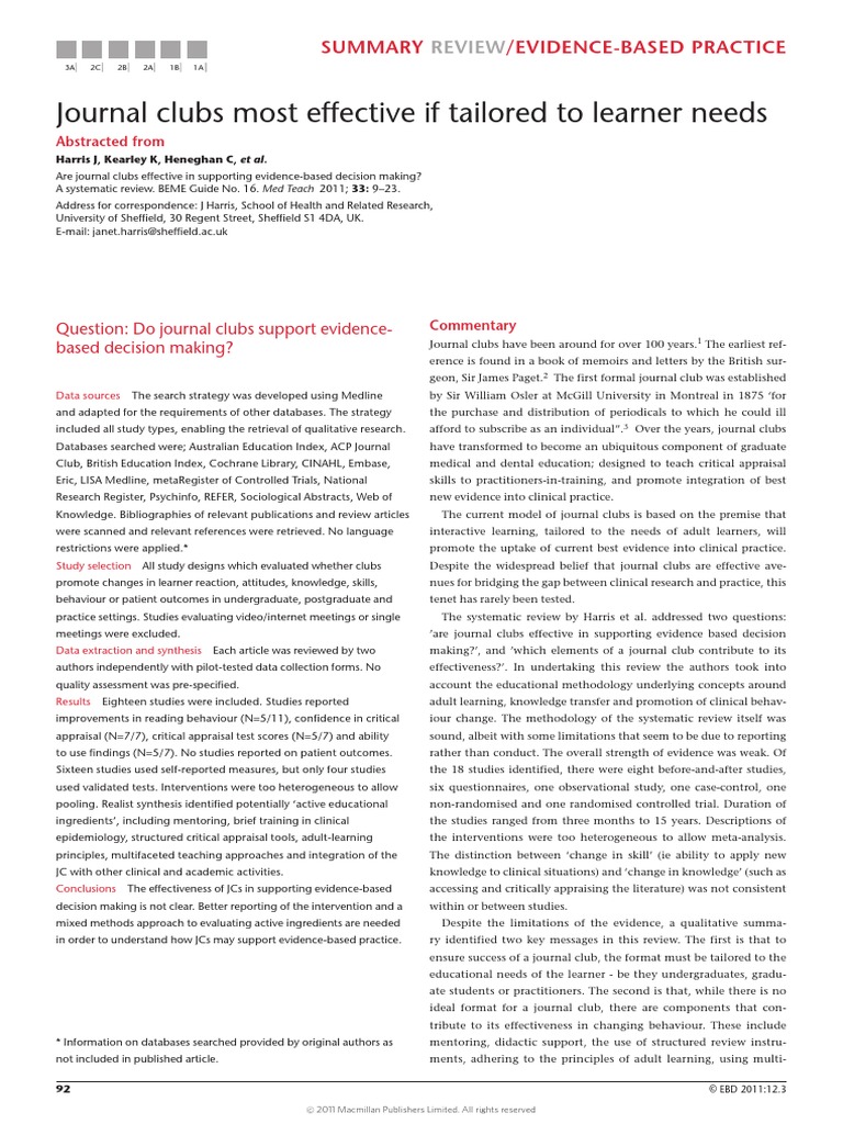Journal Clubs Most Effective If Tailored To Learner Needs: Oral Cancer ...