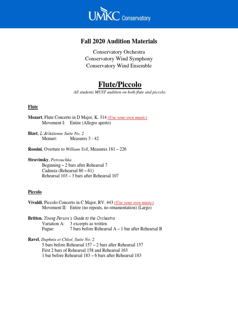 Flute Audition Requirements Fall 2020 | PDF | Orchestras | Suite (Music)