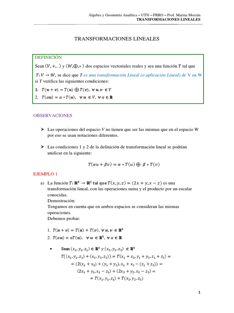 Transformaciones Lineales - Morzán.pdf | PDF | Mapa lineal | Espacio vectorial