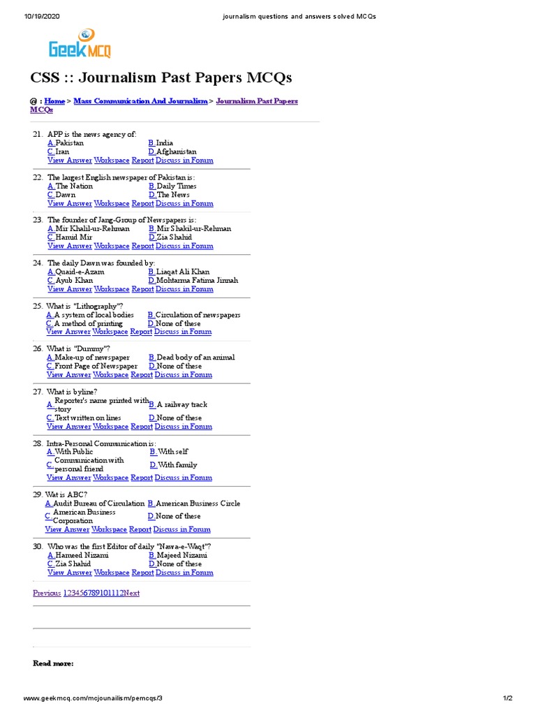 Journalism Questions and Answers Solved MCQs3 | PDF