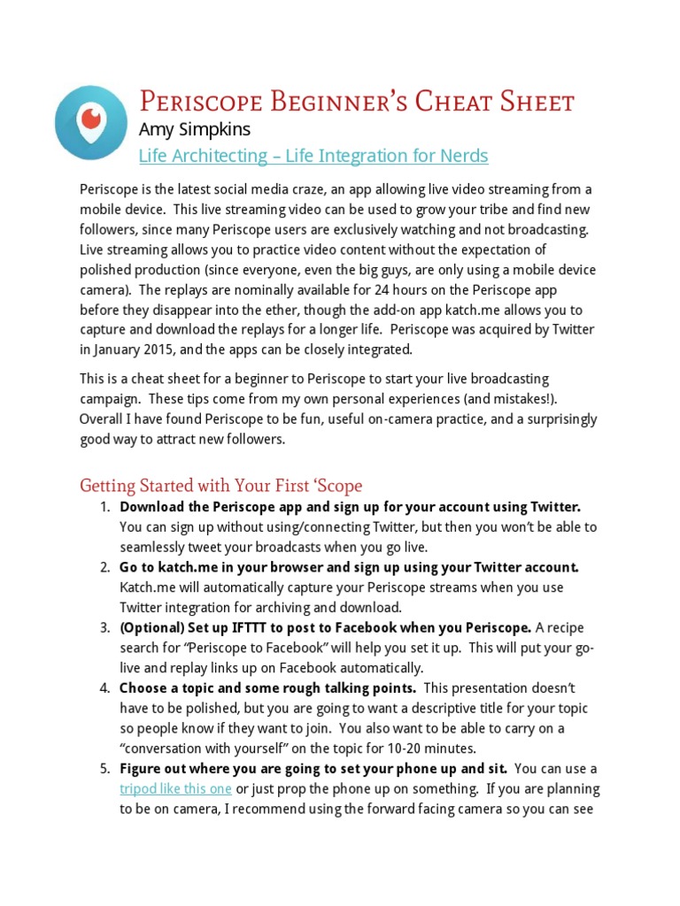 Periscope Beginner's Cheat Sheet: Amy Simpkins | PDF | Facebook ...