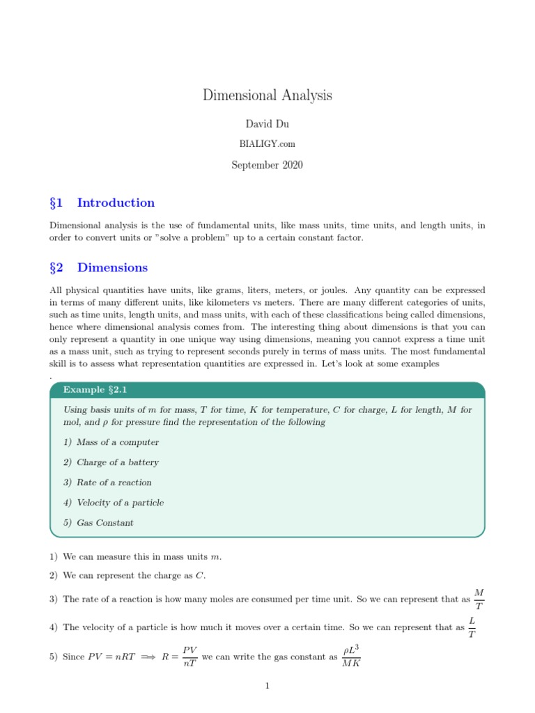 Dimensional Analysis | PDF | Teaching Mathematics | Mechanics