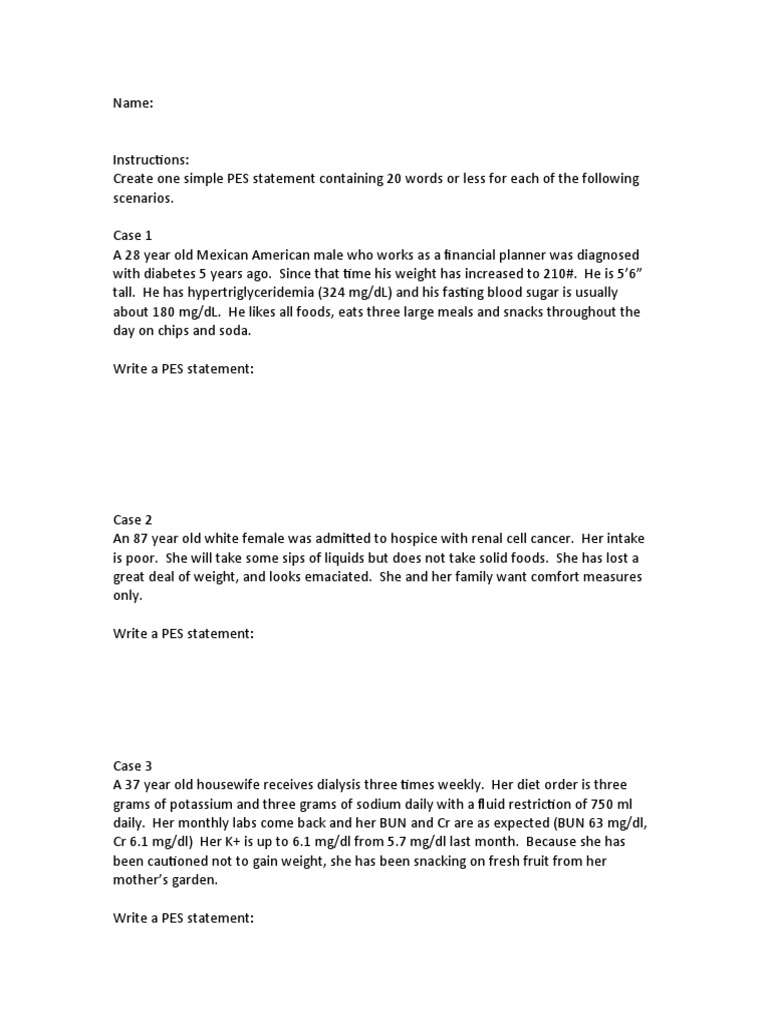 PES Statement Examples for Diabetes | PDF