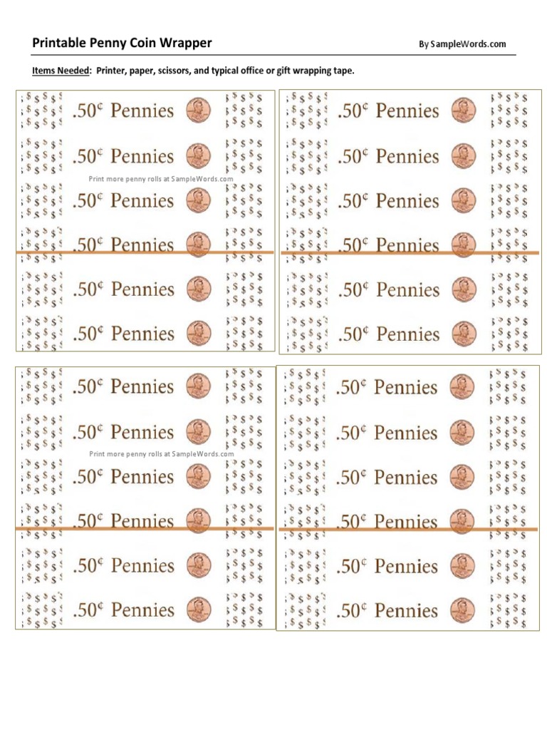 Printable Penny Coin Wrapper: Items Needed: Printer, Paper, Scissors ...