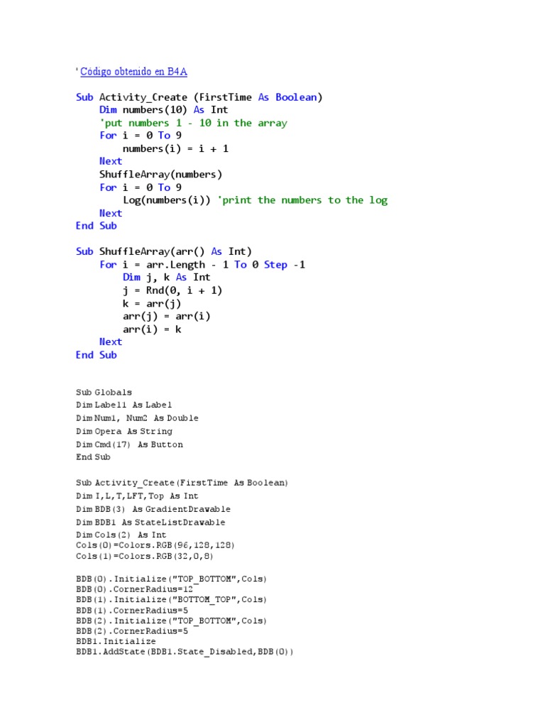 Código Obtenido en B4A | PDF | Computer Programming | Teaching Mathematics
