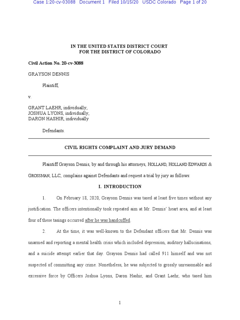 Grayson Dennis v. Joshua Lyons, Et Al. | PDF | Taser | Damages