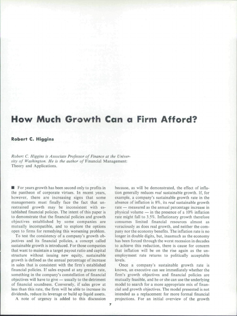 How Much Growth Can A Firm Afford?: Robert C. Higgins | PDF | Dividend ...