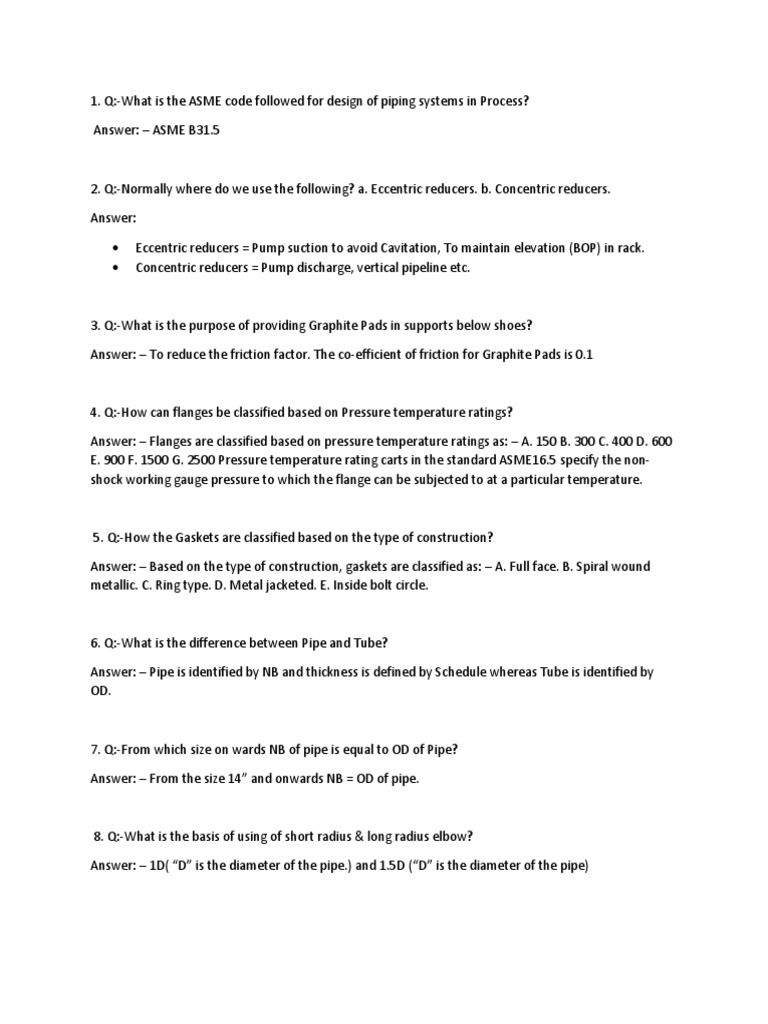 Piping Engineer Interview Q&A Guide | PDF | Pipe (Fluid Conveyance) | Valve